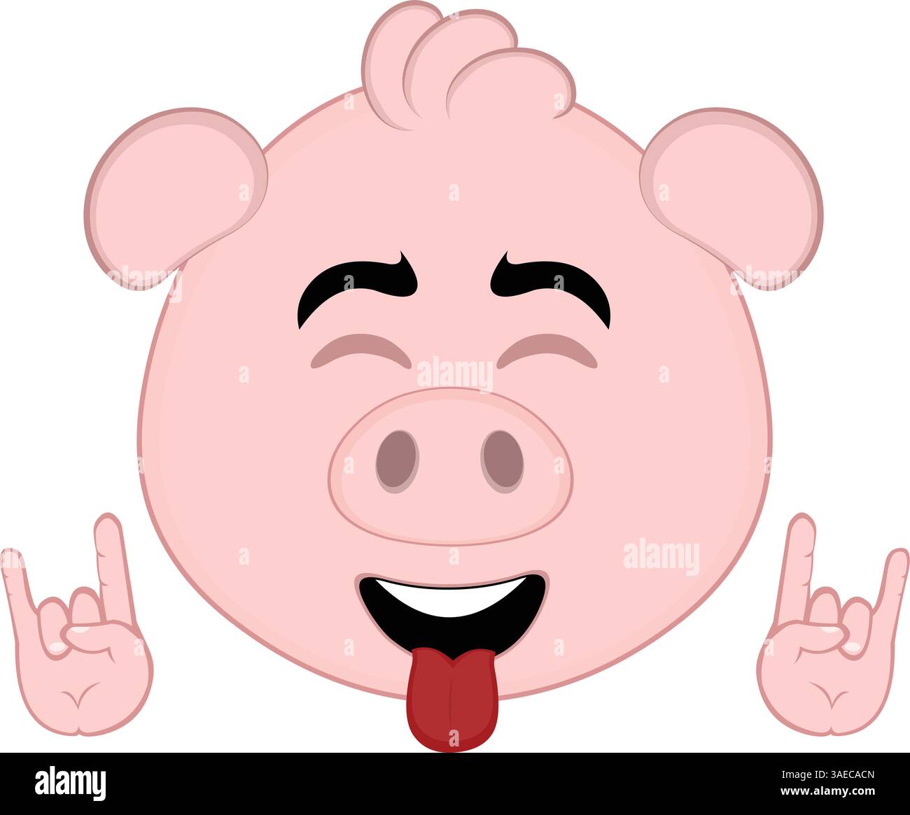 vector illustration emoji character face pig cartoon, making the classic heavy metal gesture ...