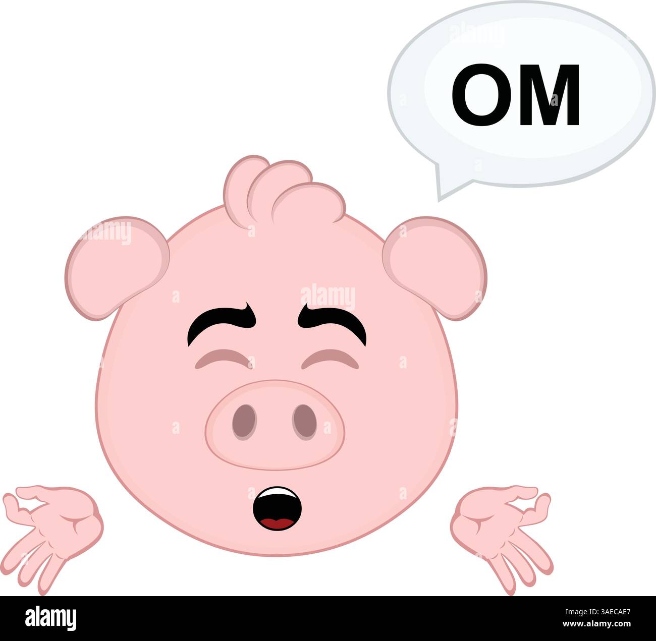 vector illustration emoji character face pig cartoon, meditating with a speech bubble with the ...