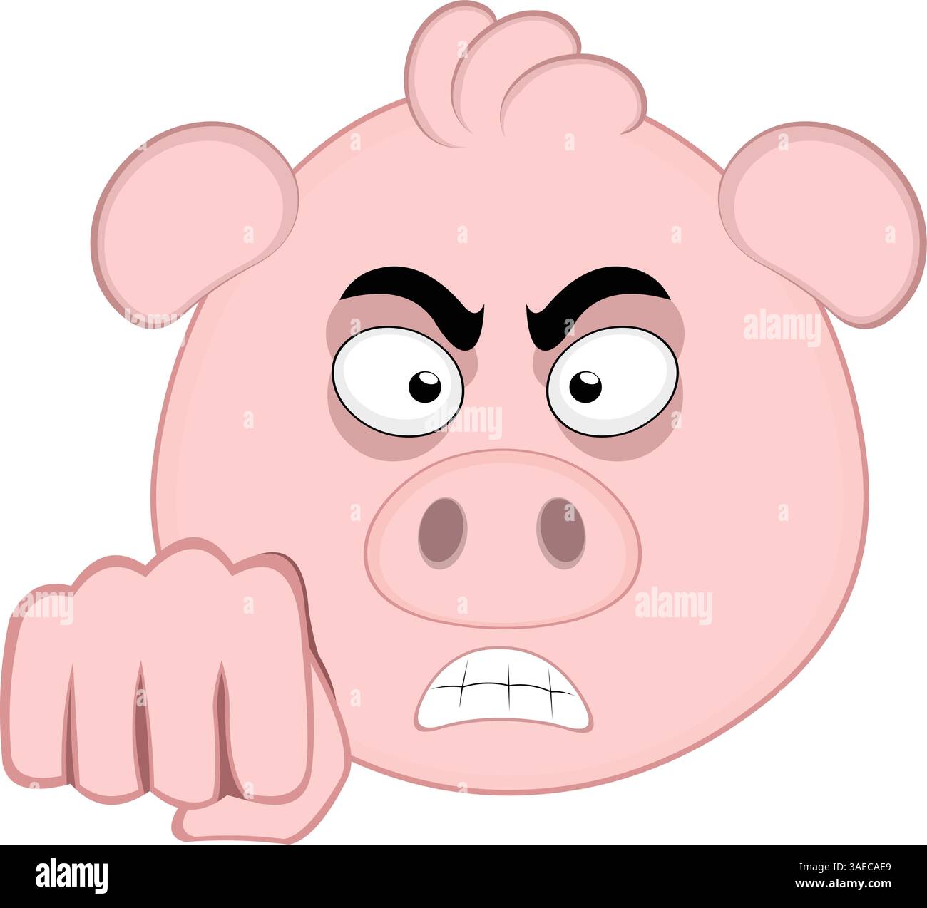 vector illustration emoji character face pig cartoon, with an angry expression and fist bump ...
