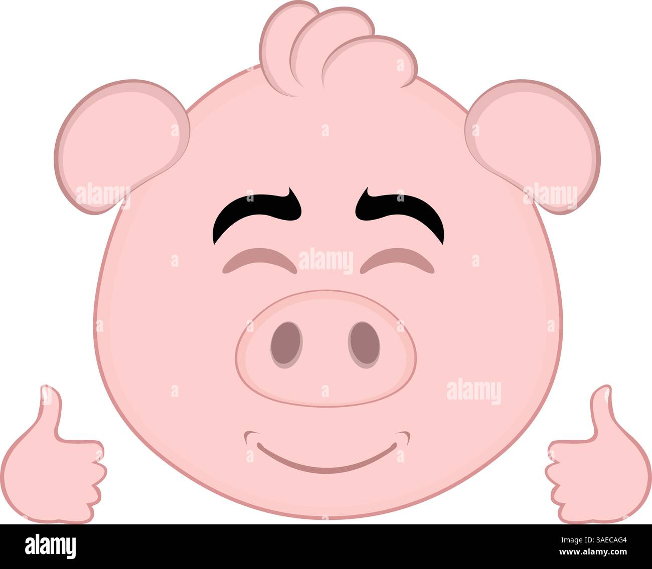 vector illustration emoji character face pig cartoon, with a happy expression and his hands with ...
