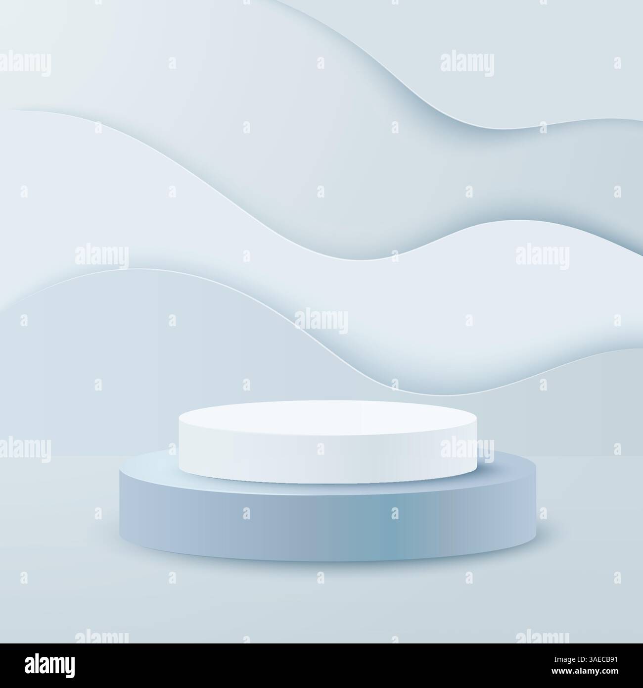 Realistic cylinder podium. White and blue round podium stage and 3d ...