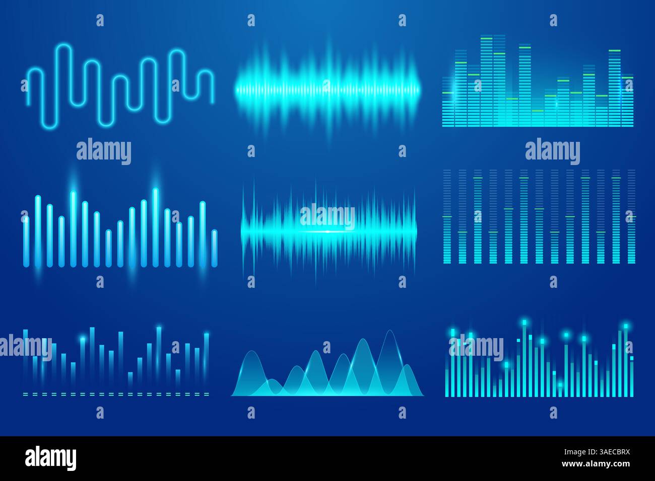 Set of vector sound music wave. Template audio technology, musical ...