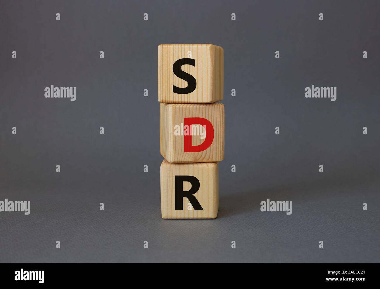 SDR, Special Drawing Rights. Wooden cubes with word SDR. Beautiful grey ...
