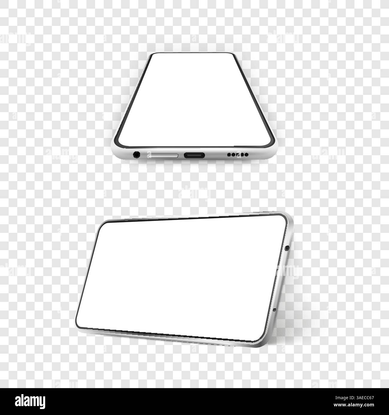 Two white realistic smartphones mockup. 3d mobile phone with blank ...