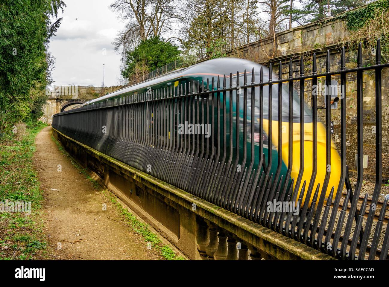 Great Western express train speeding through the City of Bath in its ...