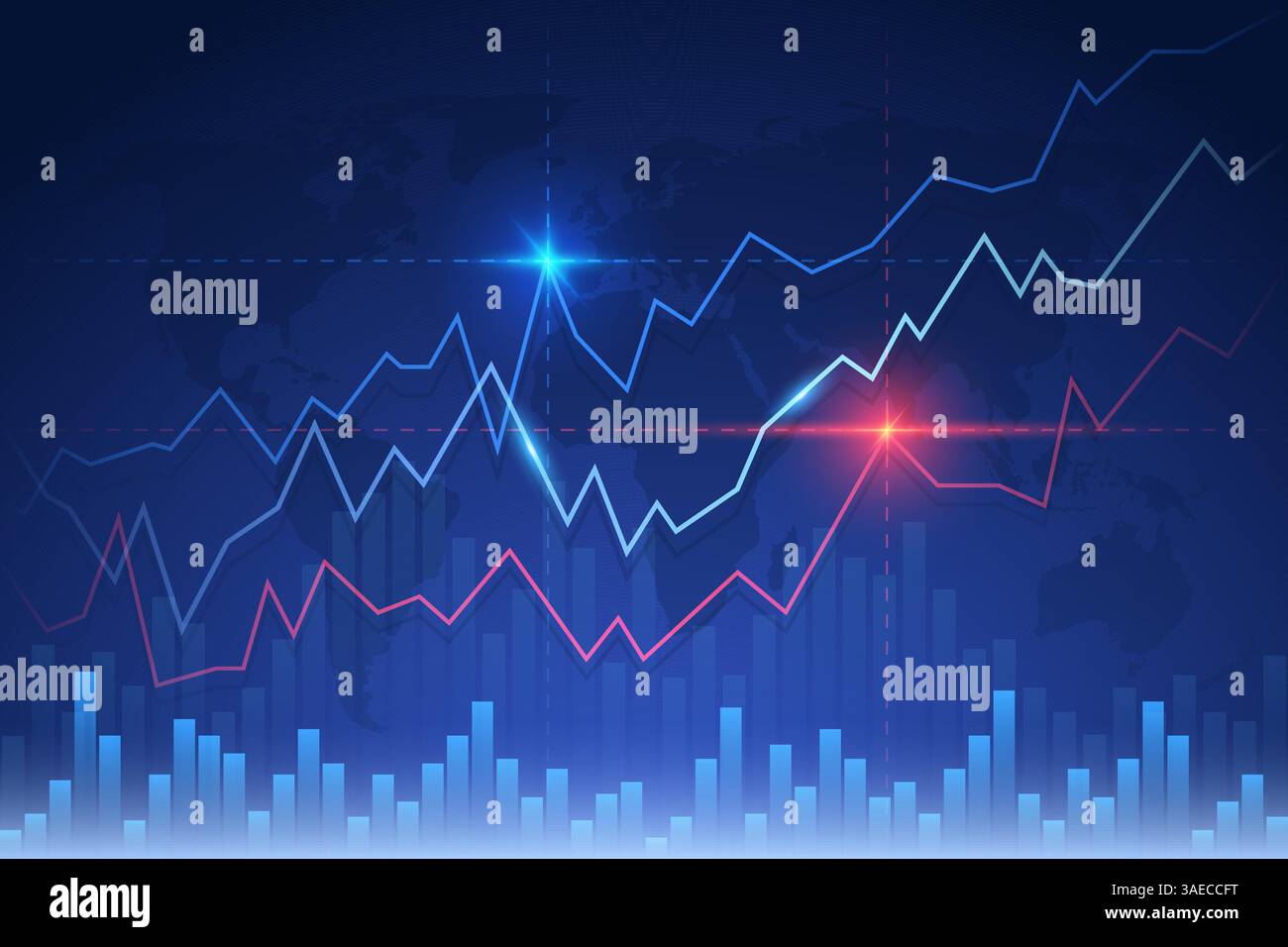 Glowing vector chart of investment financial data. Analysis indicators ...