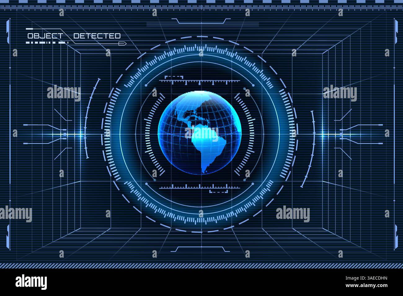 Hologram of planet Earth with HUD user interface. Techno target screen ...