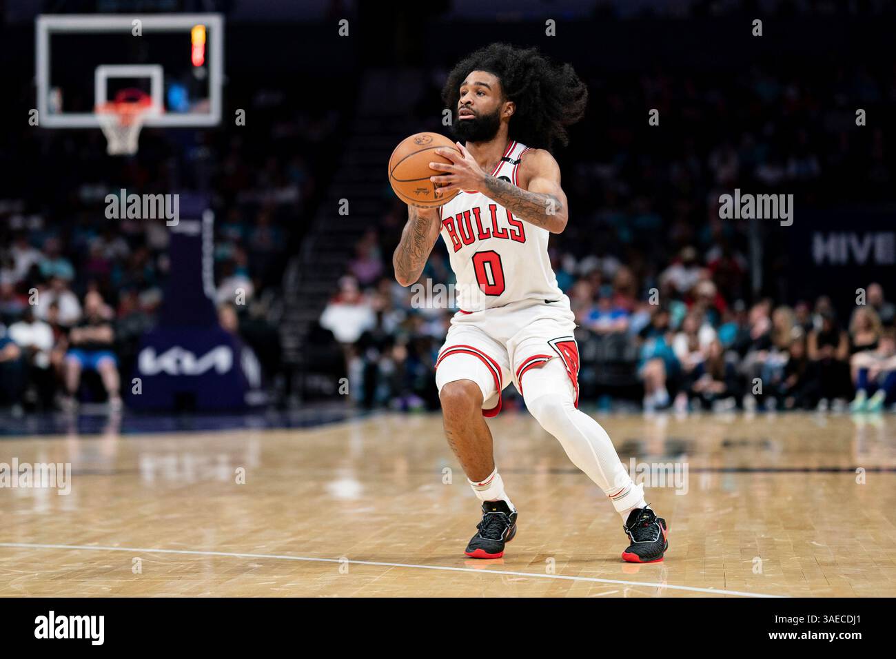 Chicago Bulls guard Coby White (0) shoots the ball during the first ...