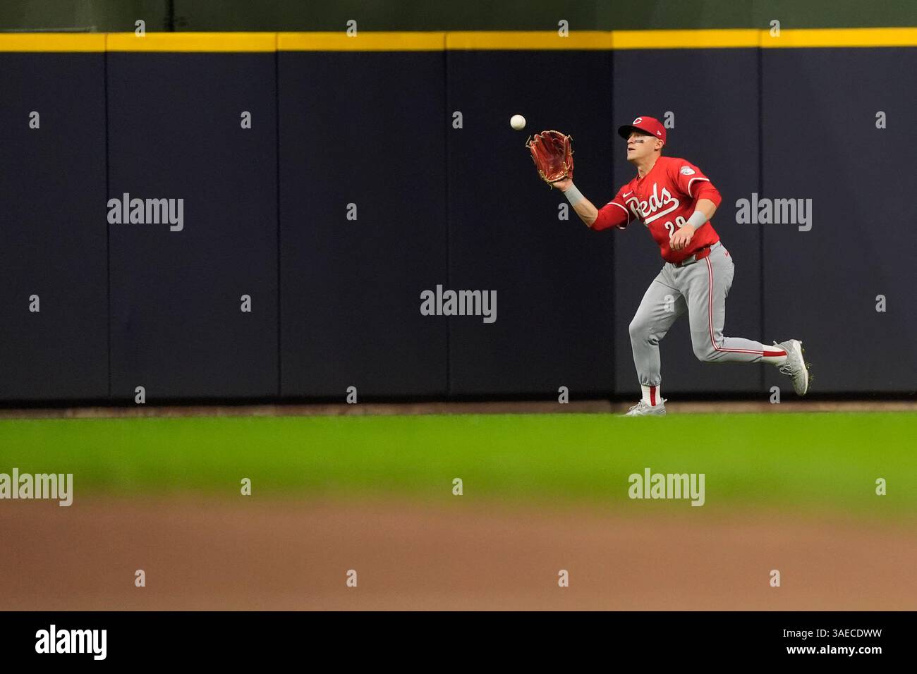 Cincinnati Reds' TJ Friedl makes a catch in the outfield during the ...