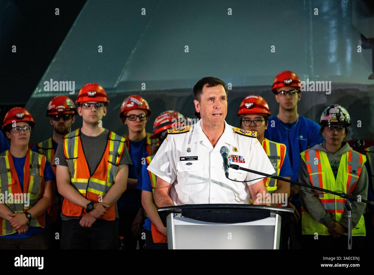 Vice-admiral Angus Topshee announcing the start of construction of the Royal Canadian Navy's new ...