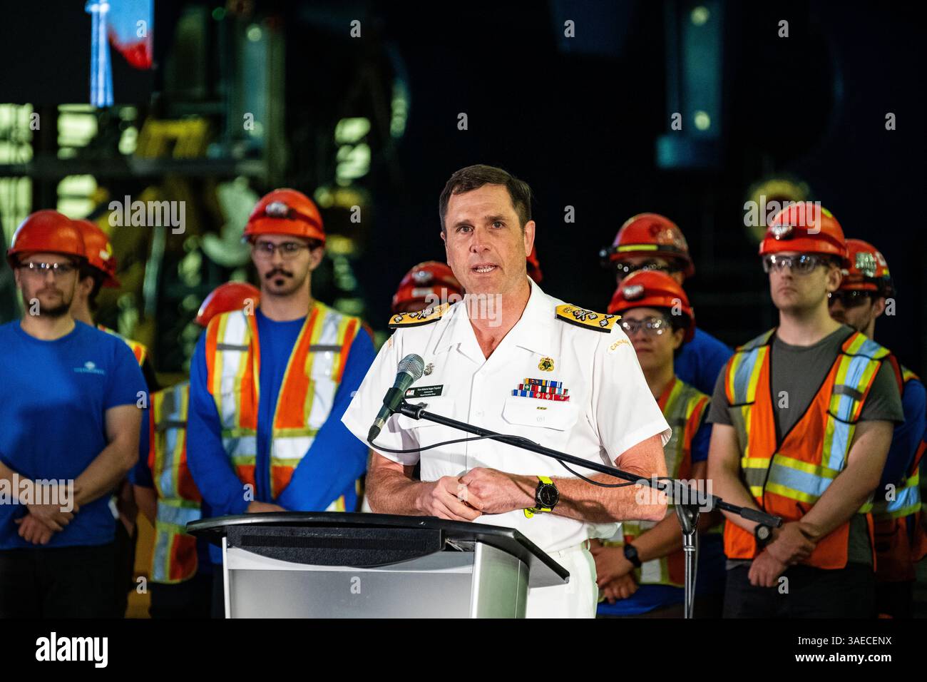 Vice-admiral Angus Topshee announcing the start of construction of the ...