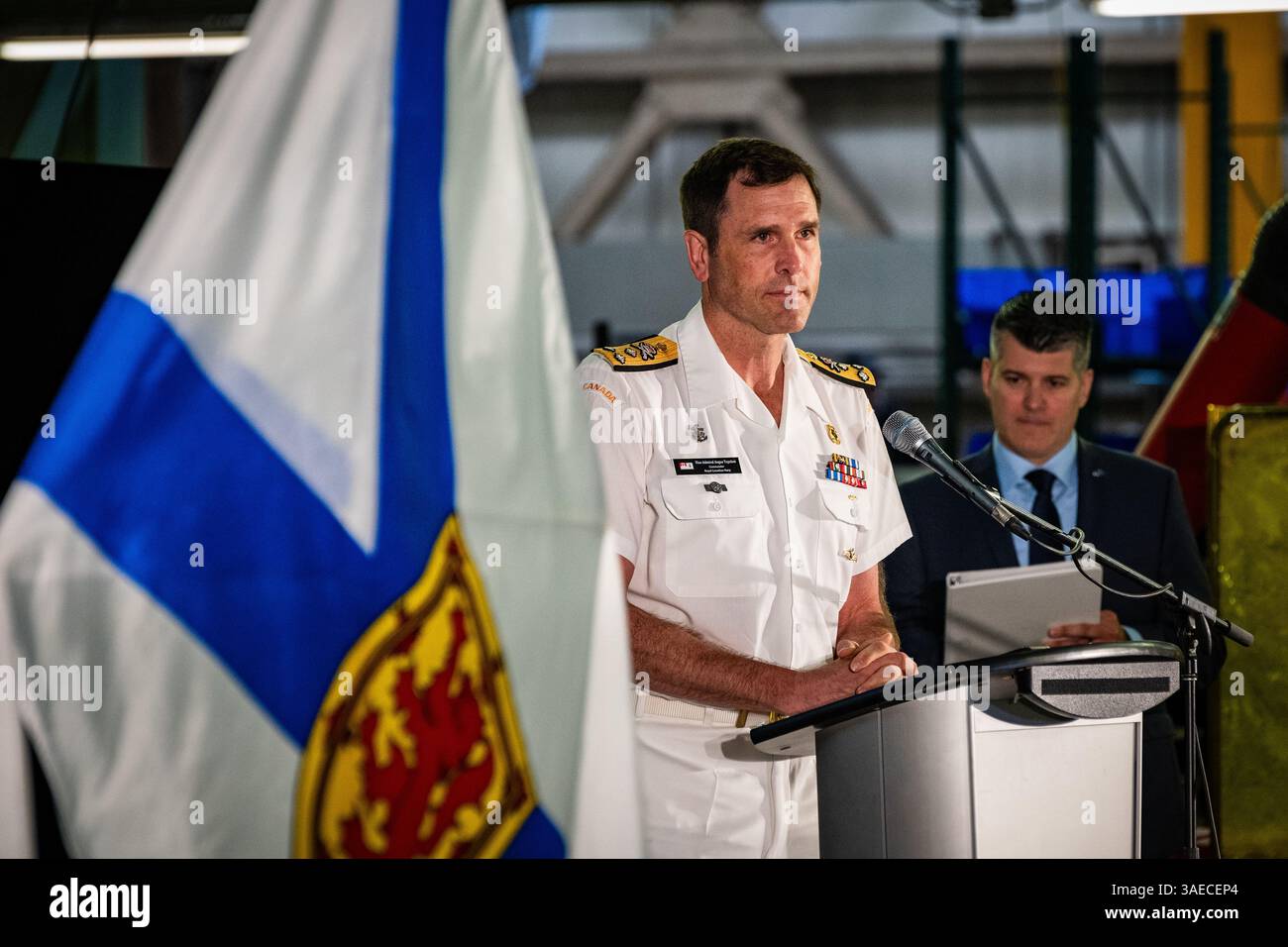 Vice-admiral Angus Topshee announcing the start of construction of the ...