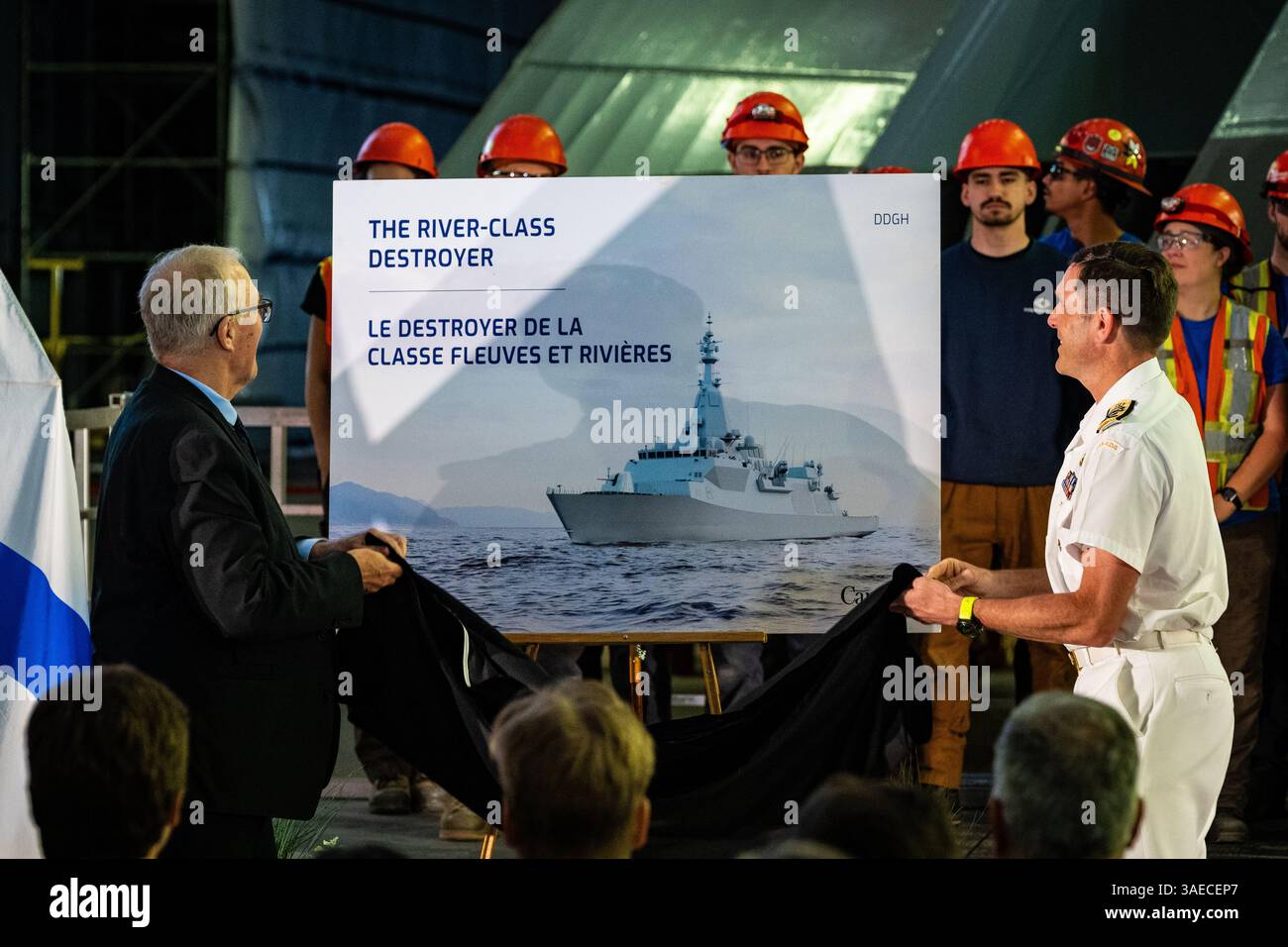 Vice-admiral Angus Topshee announcing the start of construction of the Royal Canadian Navy's new ...