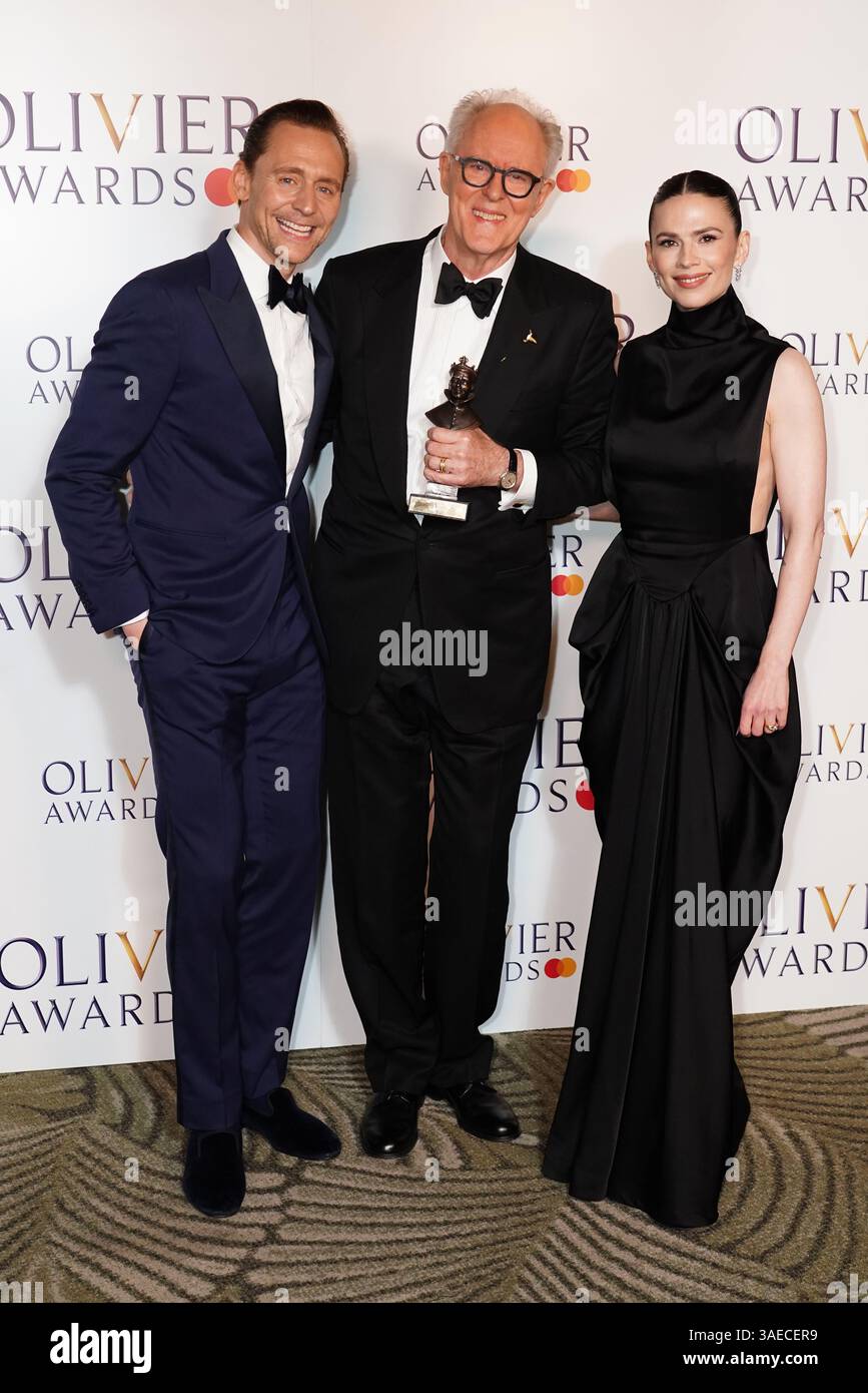 John Lithgow with presenters Tom Hiddleston and Hayley Atwell, in the ...