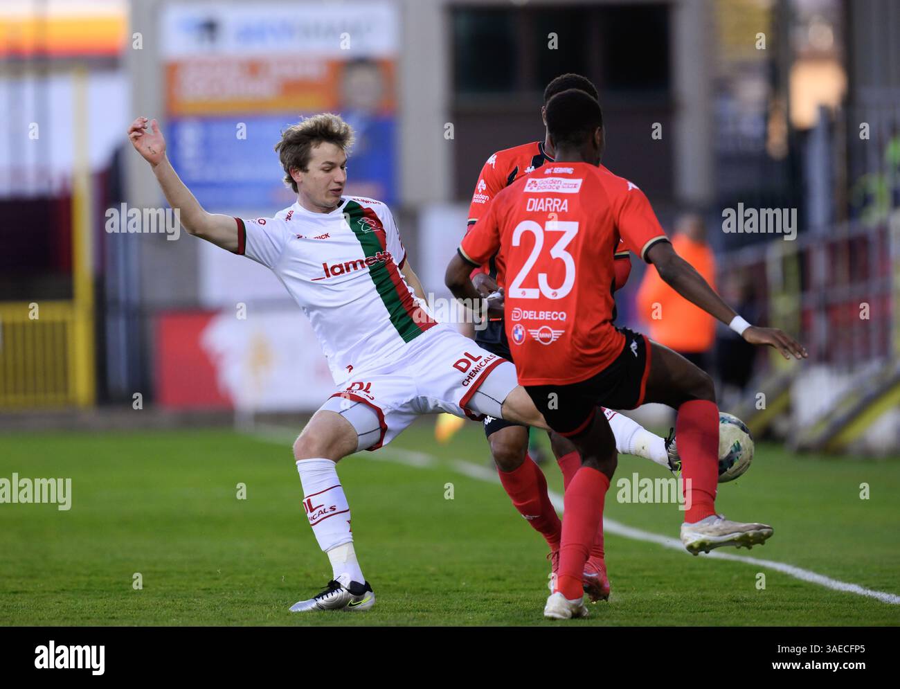 Seraing, Belgium. 06th Apr, 2025. Essevee's Lukas Willen fights for the ...