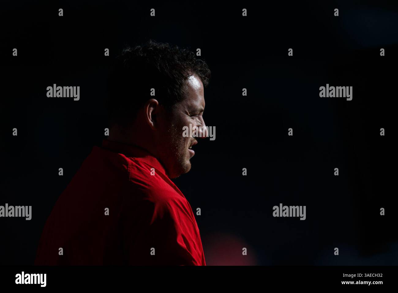Swansea, UK. 6 April, 2025. Ryan Elias of Scarlets during the warm up ...