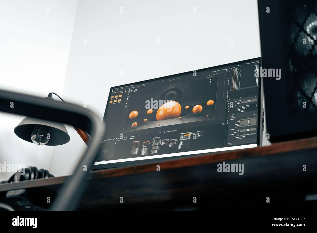 Modern home office with PC workstation and 3D modeling software ...