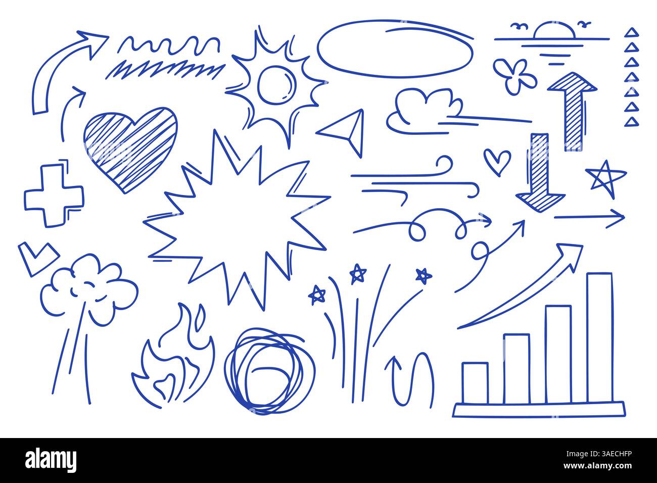 Hand drawing blue doodle style collection .Vector illustration Stock ...