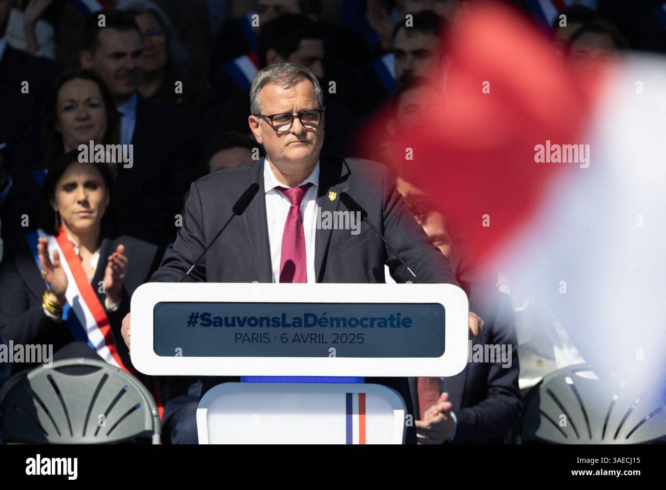 Paris, France. 06th Apr, 2025. Perpignan mayor Louis Aliot speaks on ...