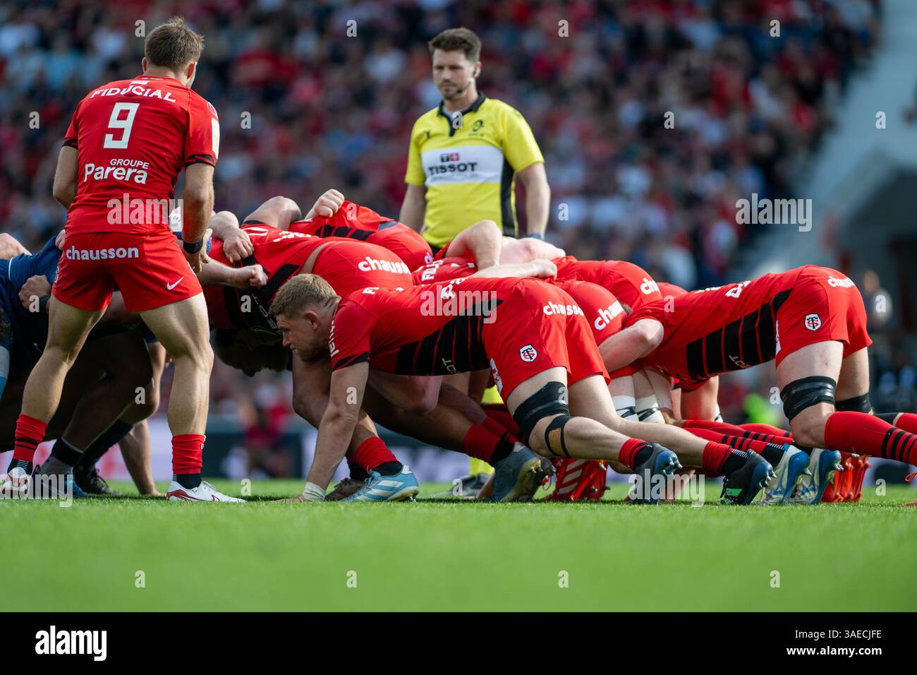 Scrum of Toulouse during the Champions Cup, round of 16 rugby union ...