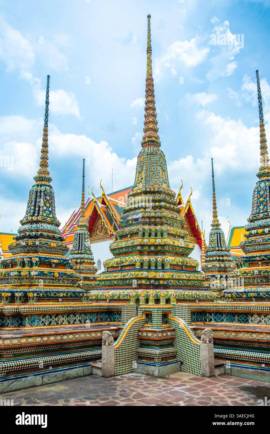 Thai Stupas in Wat Pho Temple Complex in Bangkok city, Thailand ...