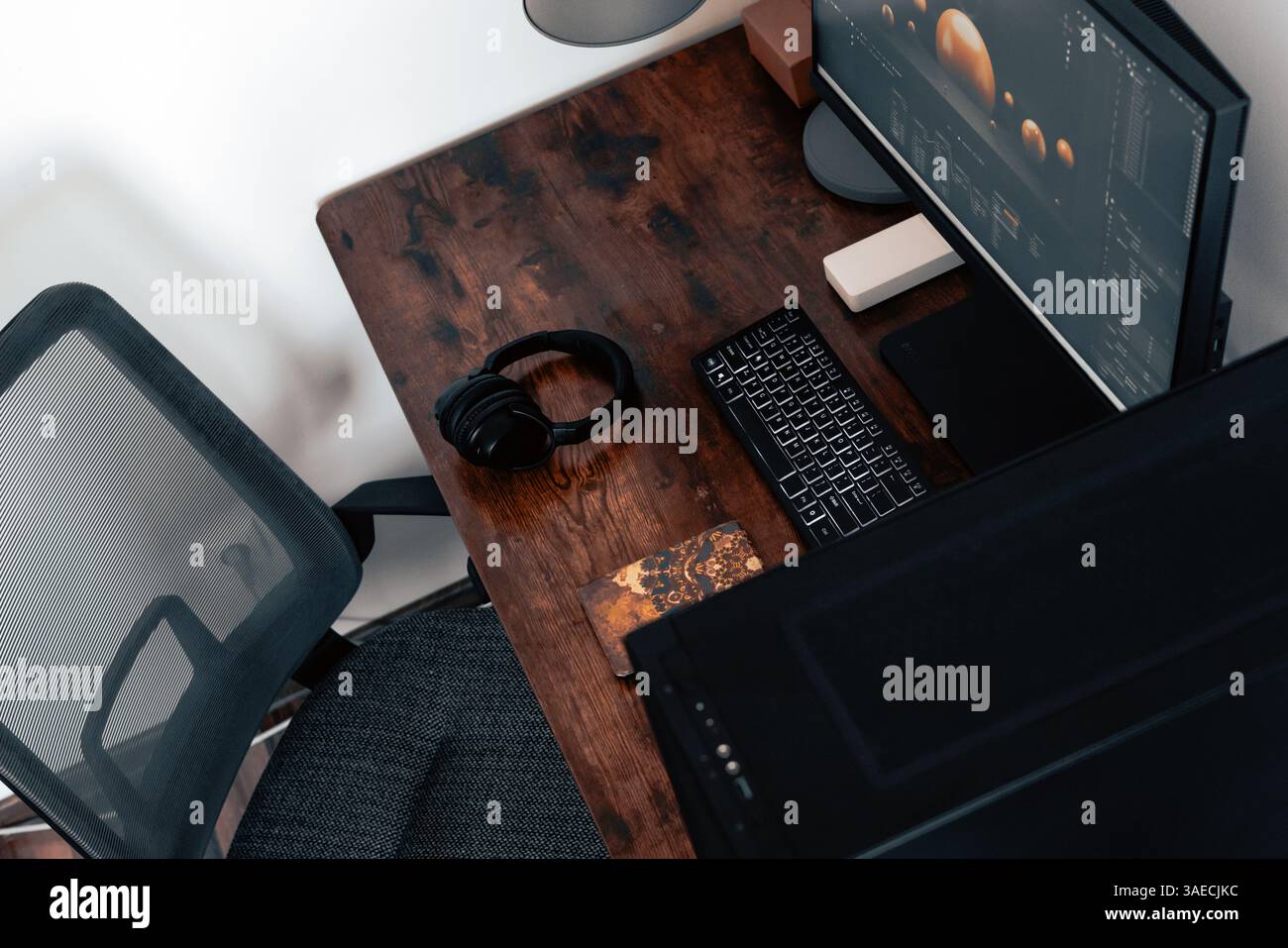 Modern home office with PC workstation and 3D modeling software ...