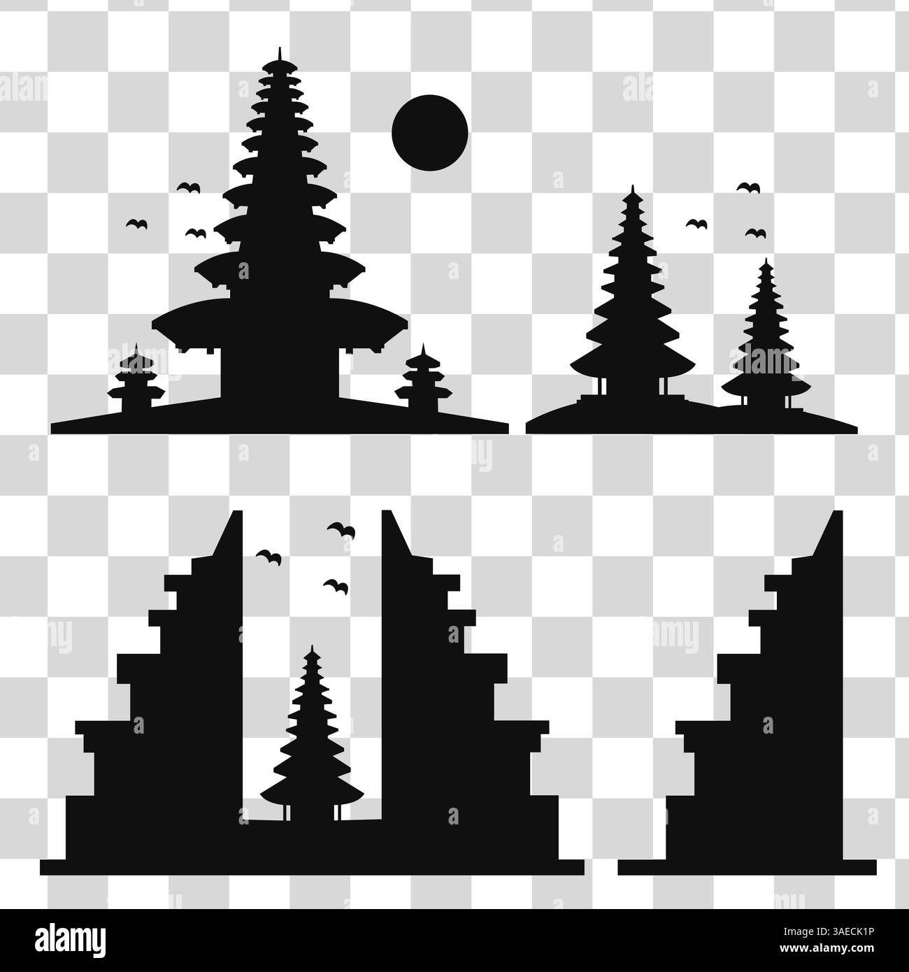 Silhouette balinese iconic temple collection.Vector illustration Stock ...