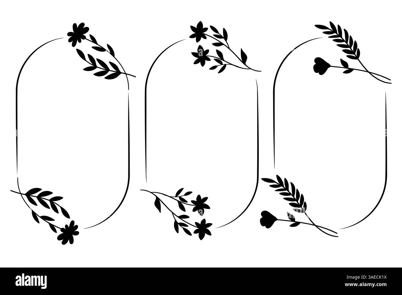 Botanical hand drawn line art border frame collection.Wedding frame ...