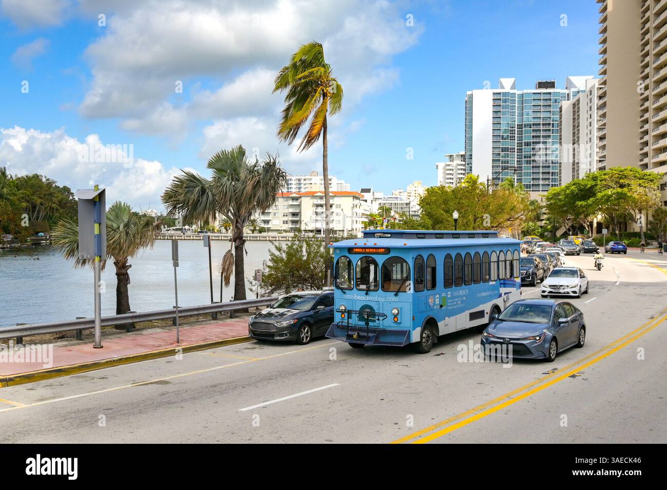 Miami, Florida, USA - 3 December 2023: Tourist trolley hop on hop off ...