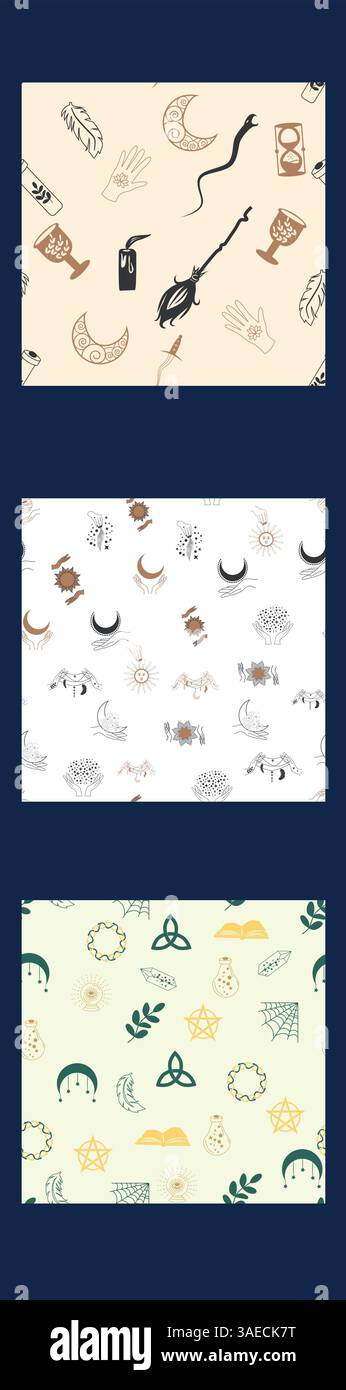 Vertical border, set Magic and heavens seamless pattern. Symbols and ...