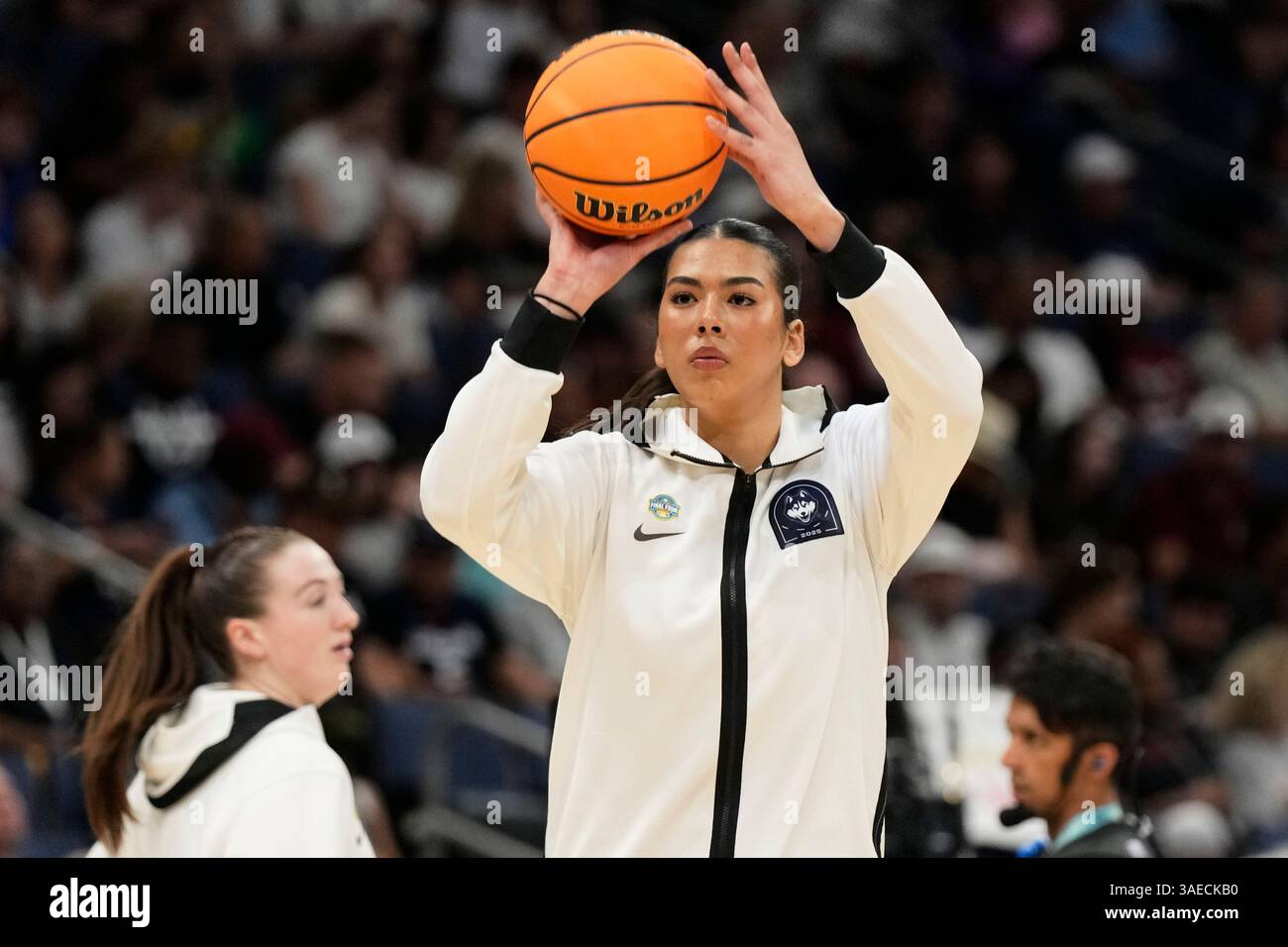 UConn center Jana El Alfy (8) warms up before playing against South ...