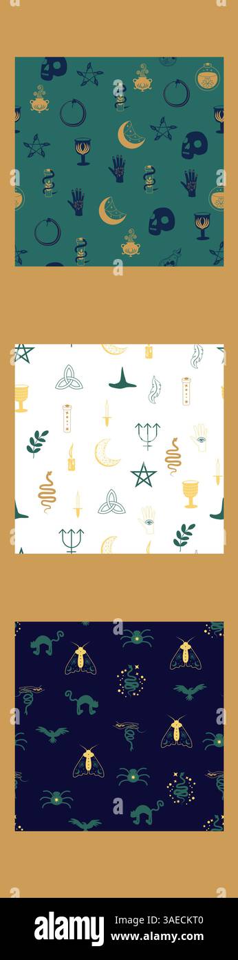 Vertical border, set Magic and heavens seamless pattern. Symbols and ...