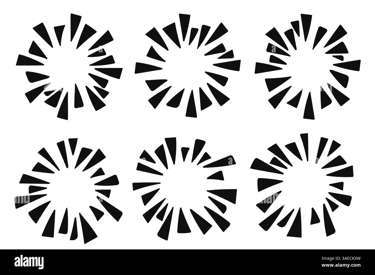 A collection of silhouette firework illustrations in black line art ...