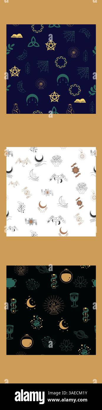 Vertical border, set Magic and heavens seamless pattern. Symbols and ...