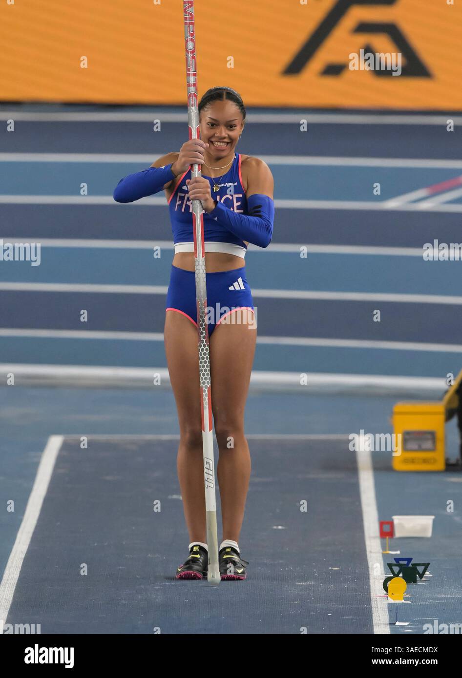 Marie-Julie Bonnin of France competing in the pole vault at the World Athletics Indoor ...