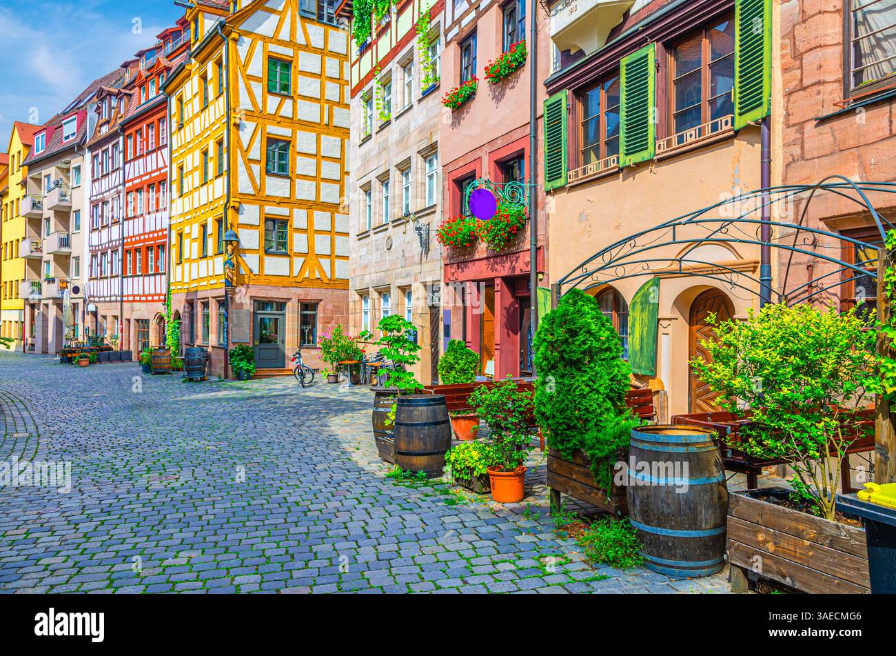 Old town Nuremberg city historical center, pedestrian street Tanner's ...