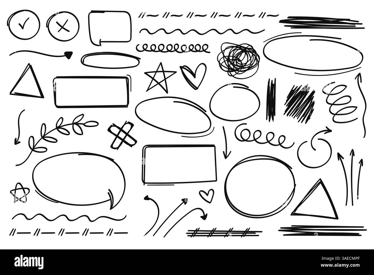 Black marker scribble hand drawn collection. Vector illustration Stock ...