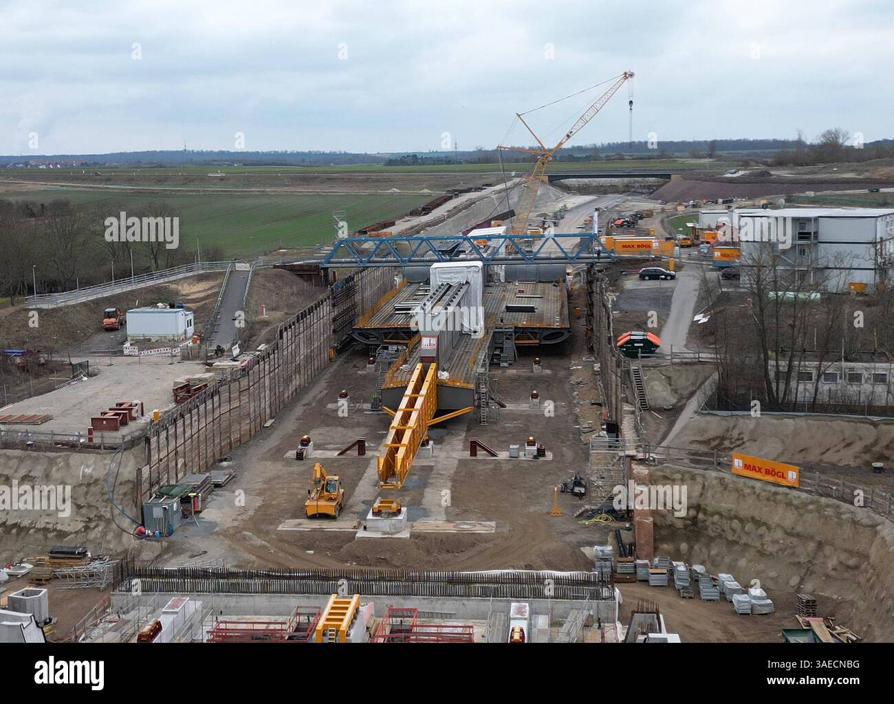 14.03.2025 Sachsen Anhalt Sachsen-AnhaltLuftbild Luftaufnahme Bauarbeiten an der Autobahn A143 ...