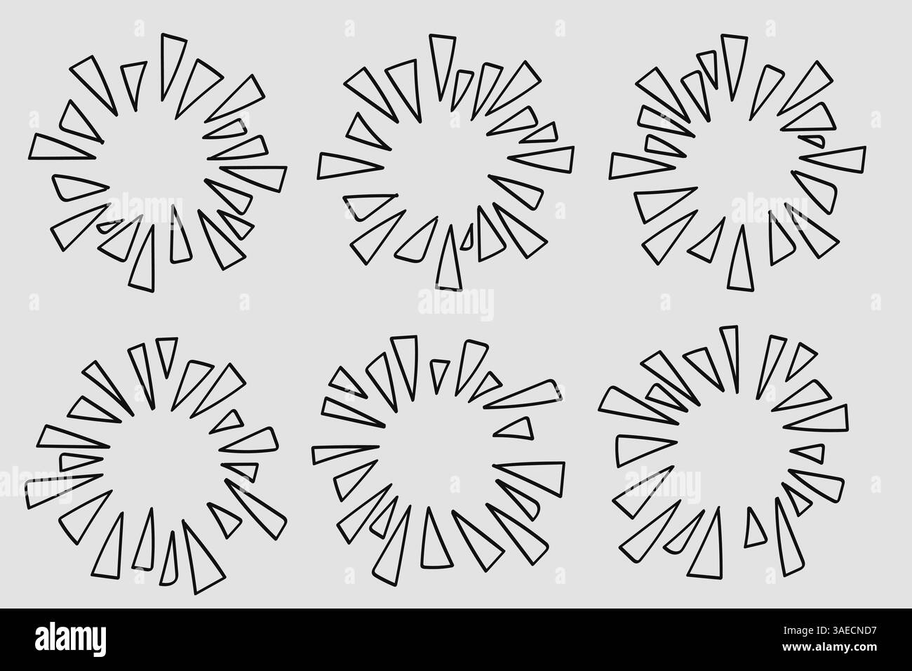 A collection of abstract hand-drawn firework illustrations in black ...