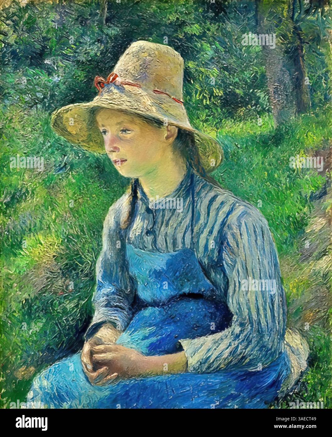 Peasant Girl with a Straw Hat, 1881 – Camille Pissarro Stock Vector ...