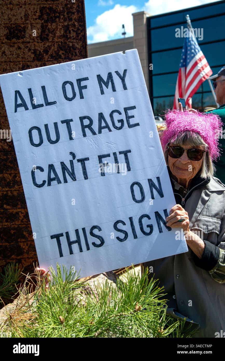 A "Hands Off " protest held in downtown Montrose, Colorado Stock Photo ...