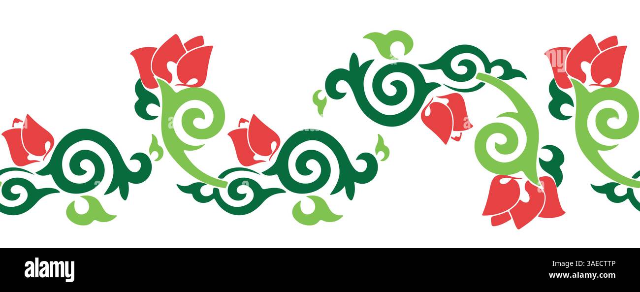 Floral pattern Tatar Native Ornamental border with tulips. Culture of ...