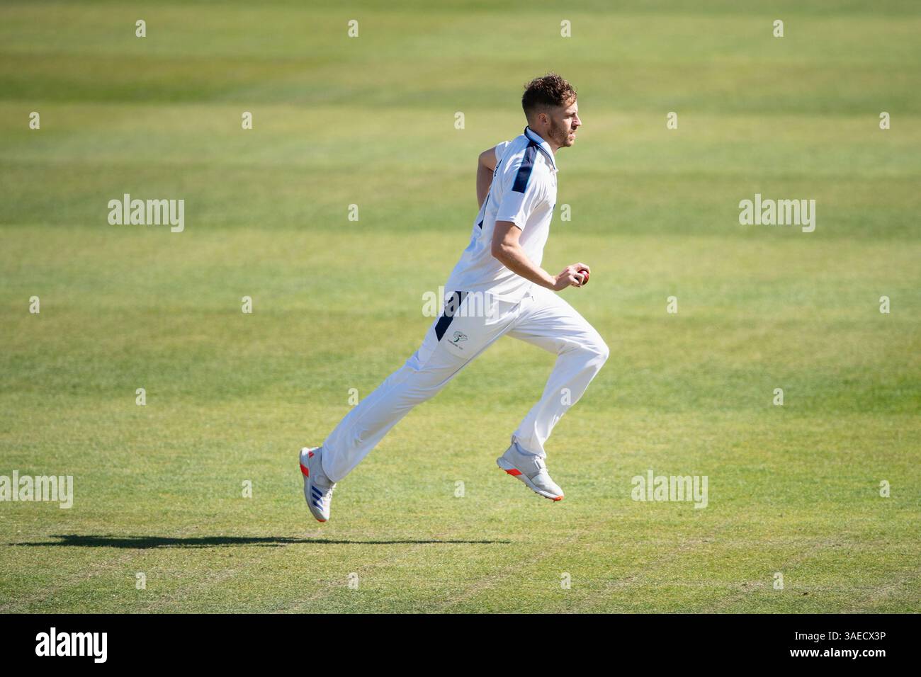 Southampton, UK, 06 April 2025. Ben Coad of Yorkshire running in to ...