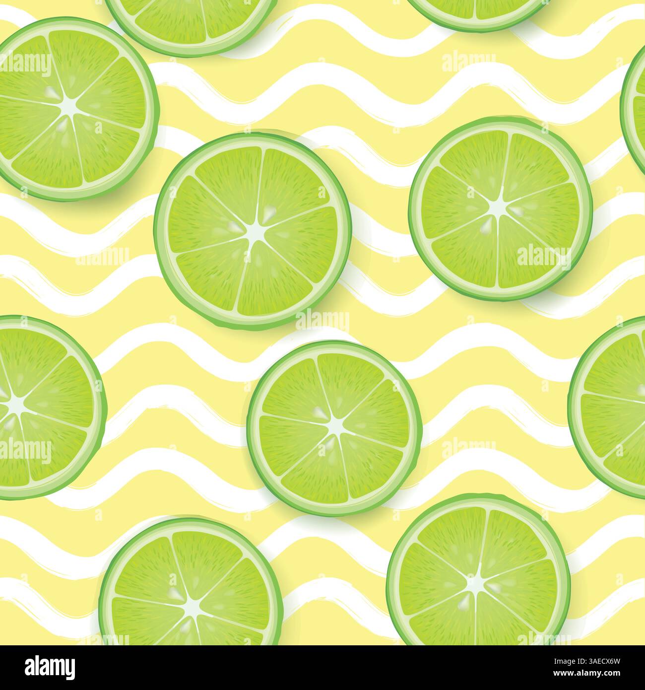 Citron lime fruit seamless pattern over wave sea texture. Fresh healthy ...