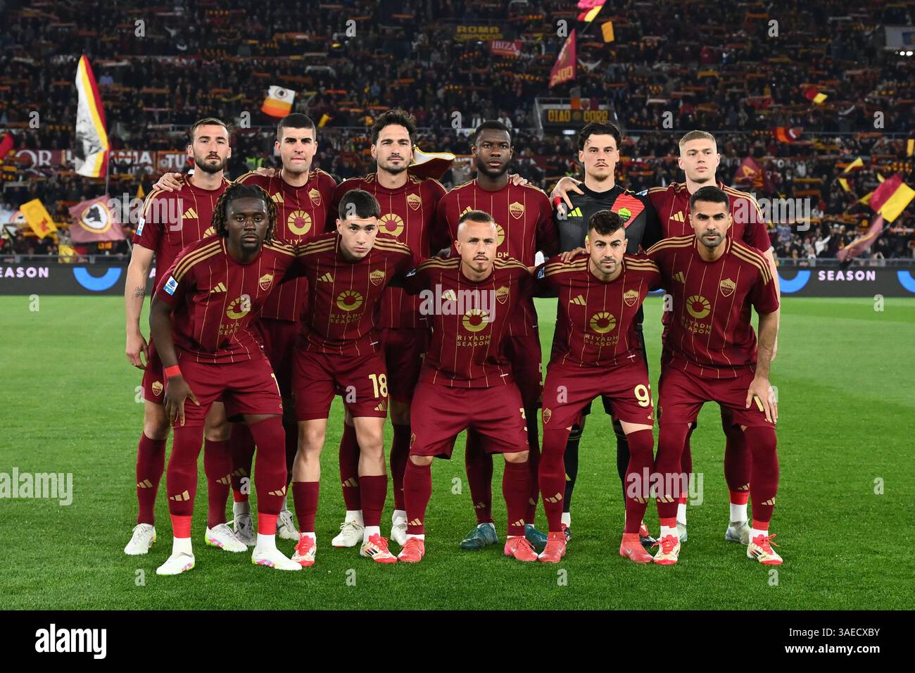 A.S. Roma players are posing for a team photo during the 31th day of ...