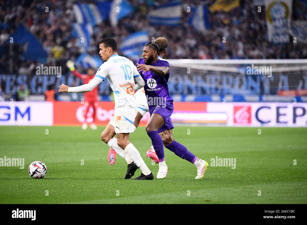 03 Mark MCKENZIE (tfc) - 10 Mason GREENWOOD (om) during the Ligue 1 McDonald's match between ...