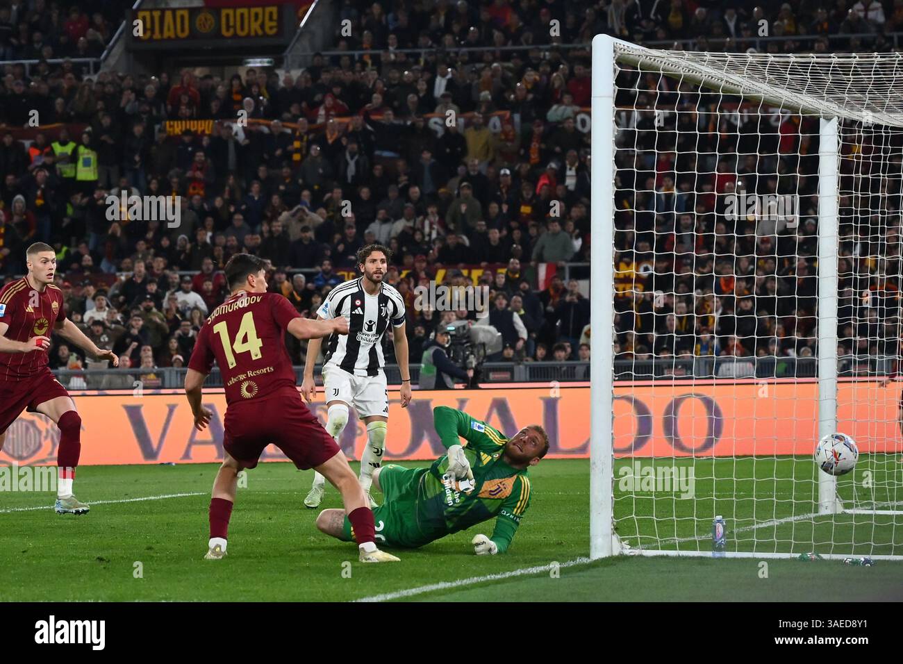 Eldor Shomurodov of A.S. Roma celebrates after scoring the goal to make ...