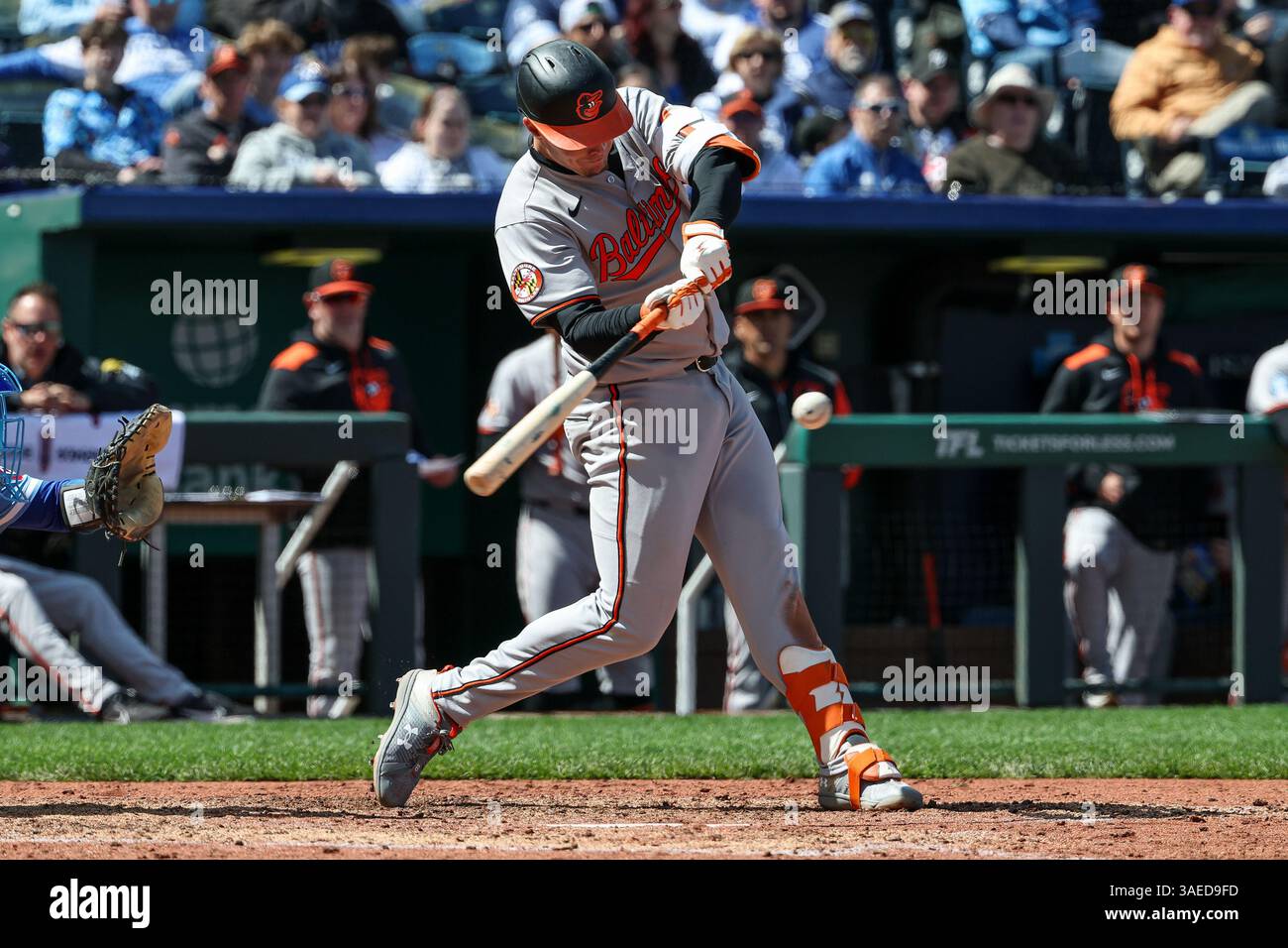 Kansas City, MO, USA. 6th Apr, 2025. Baltimore Orioles first baseman ...