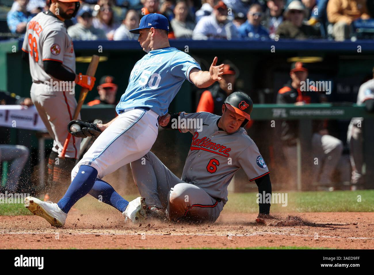Kansas City, MO, USA. 6th Apr, 2025. Baltimore Orioles first baseman ...