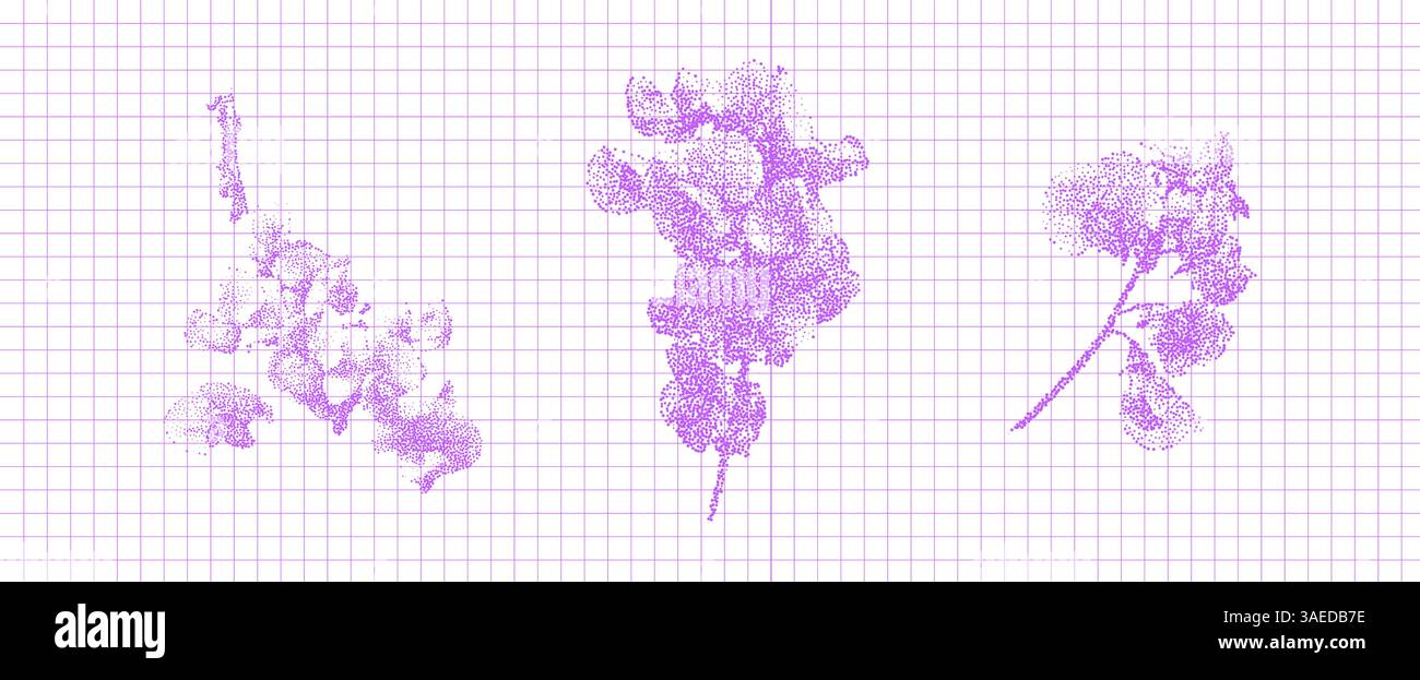 Floral Photocopy Effect Illustration of Plants and Flowers on Purple ...